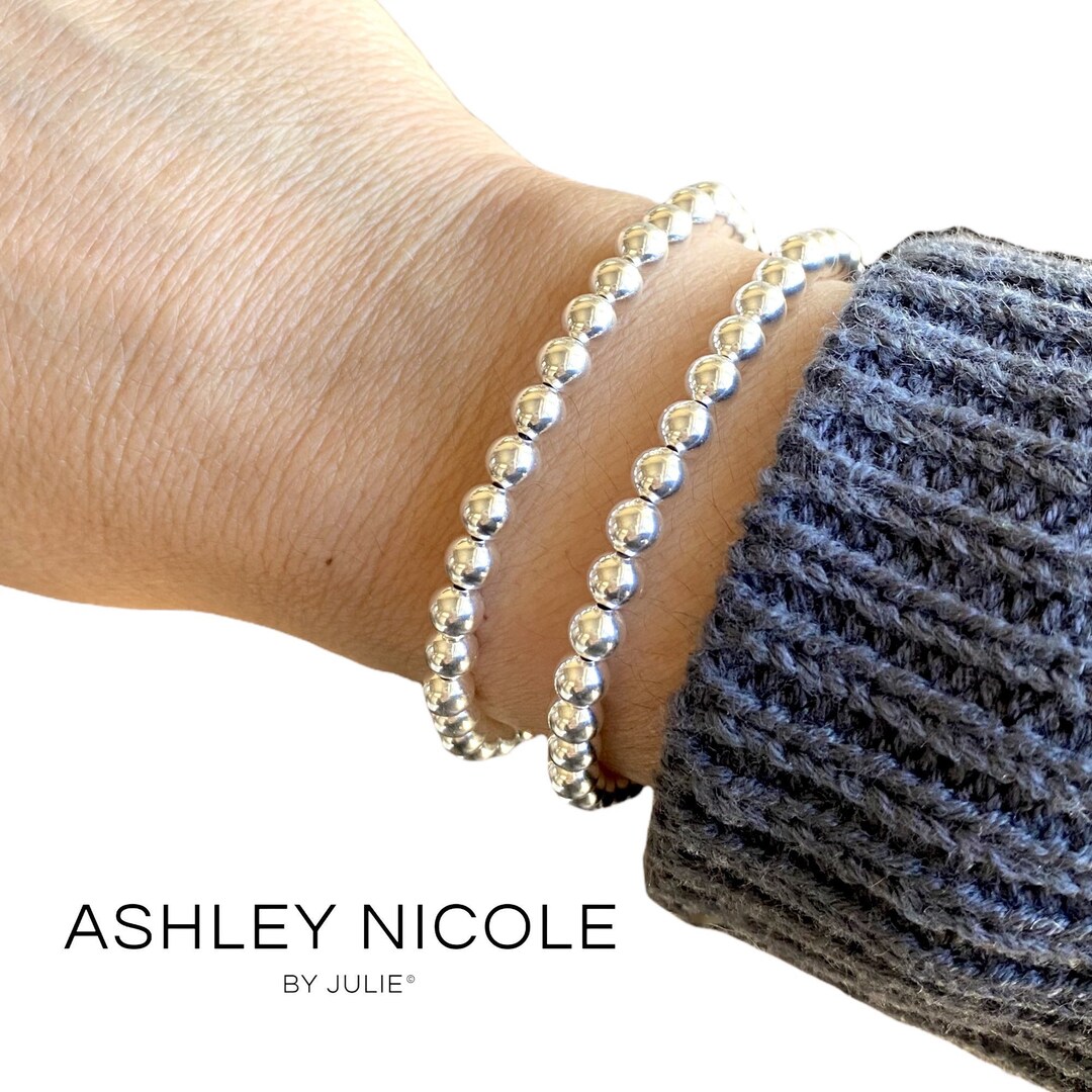 Sterling Silver Bead Bracelet, 925 Sterling Silver Beaded Stretch ...