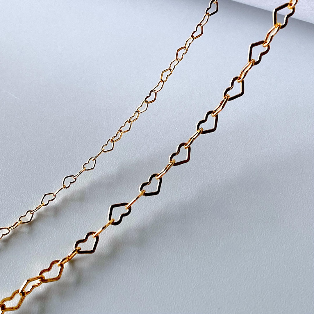 Gold Heart Chain, 14K Gold Filled Heart Link Necklace Linked Heart ...