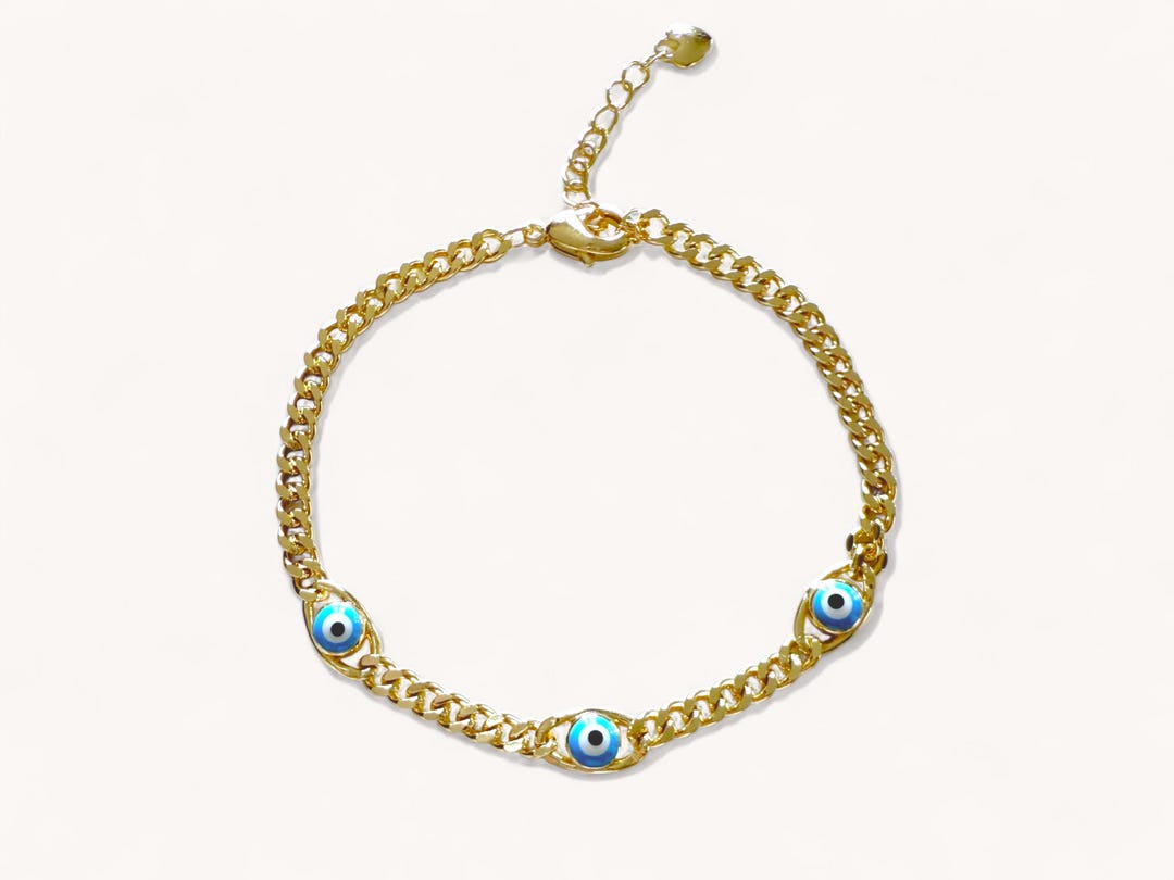 Evil Eye Cuban Link Bracelet - Gold Plated, Protective Jewelry - Etsy