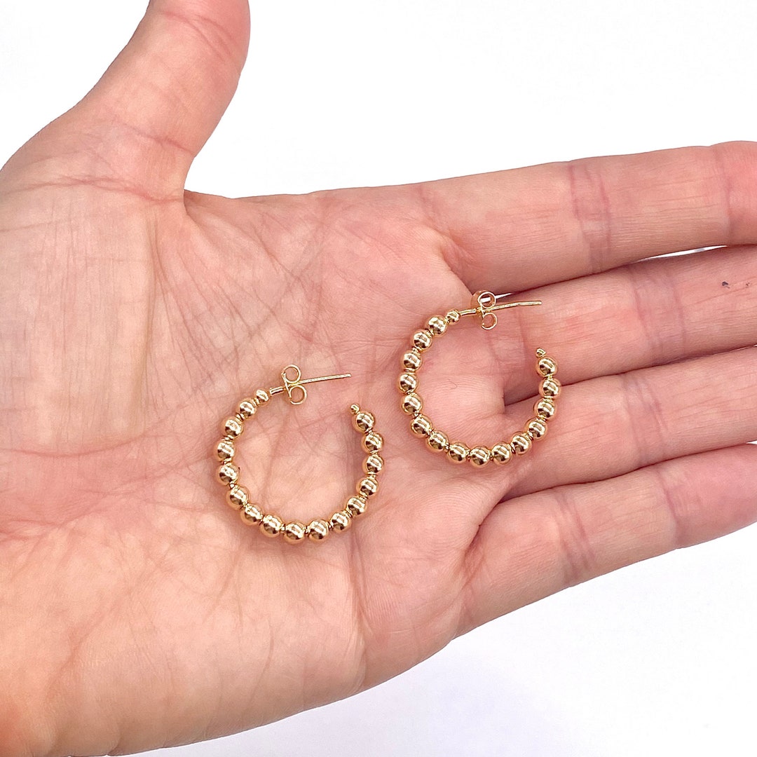 Gold Beaded Hoop Earrings, Dainty Gold Bead Hoop Earrings, Gold Ball ...