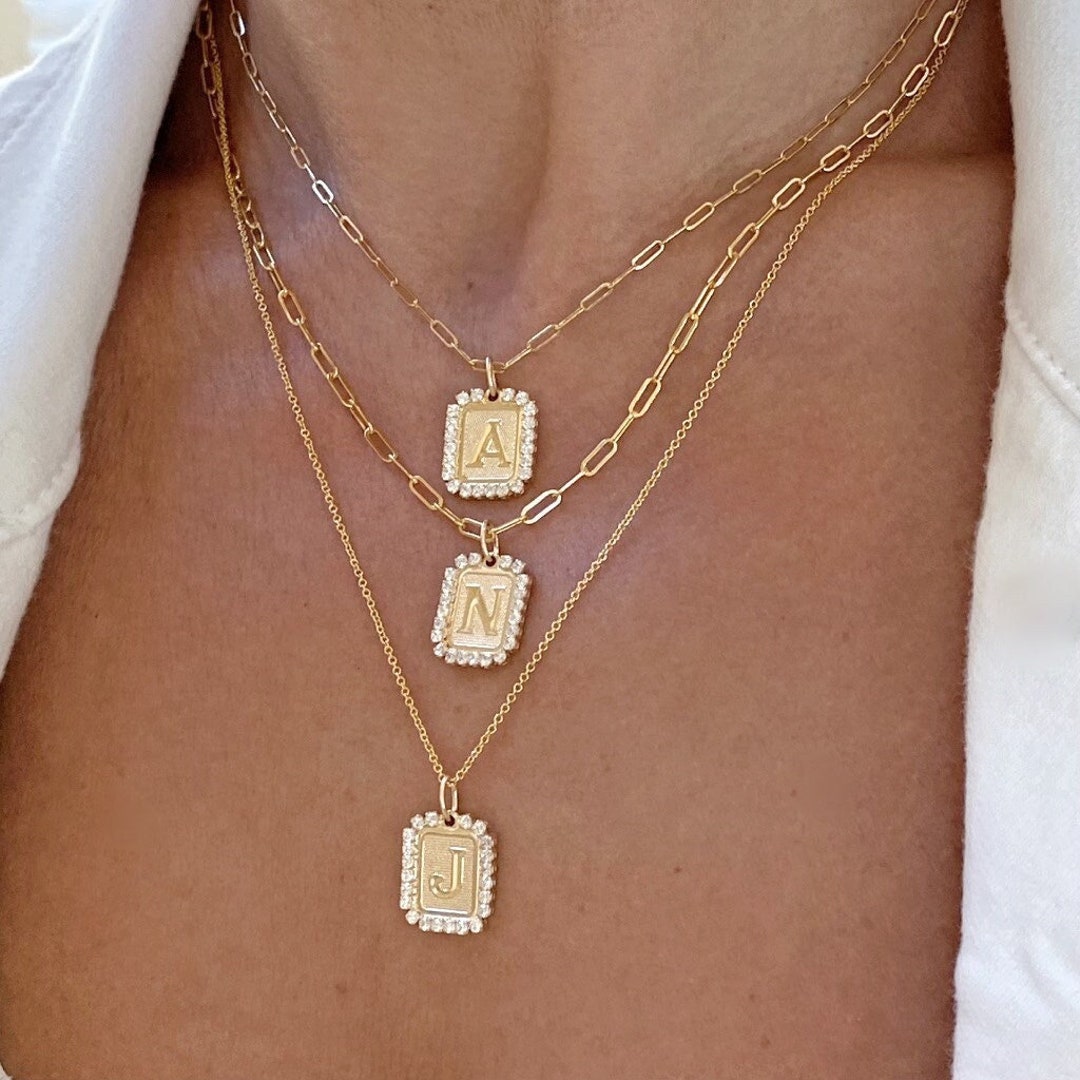 Square Initial Pendant Necklace, 14k Gold Filled, Dainty Initial ...