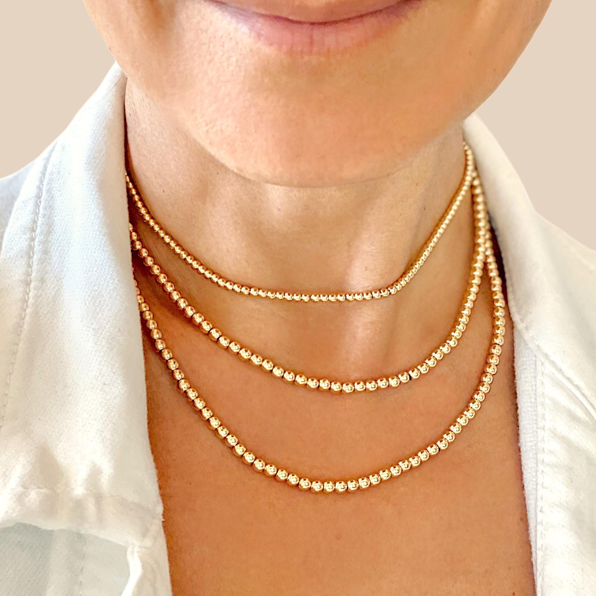 Gold Bead Necklace 4mm