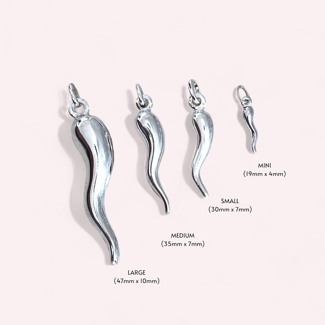 Sterling Silver Italian Horn Pendant: Cornicello Good Luck Charm, Mini ...