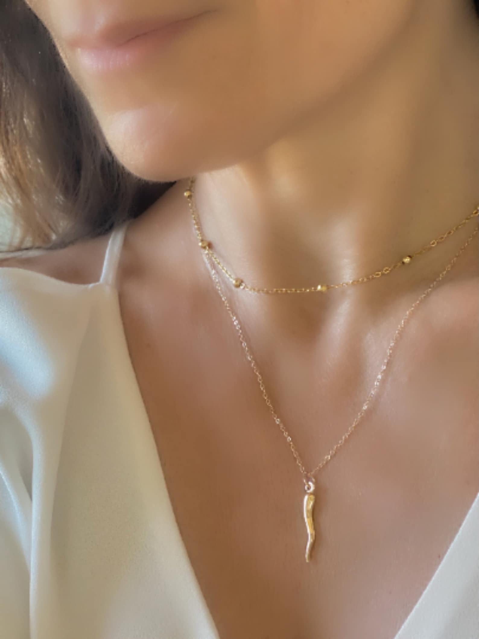 Italian Horn Necklace Gold Horn Necklace Gold Cornicello - Etsy