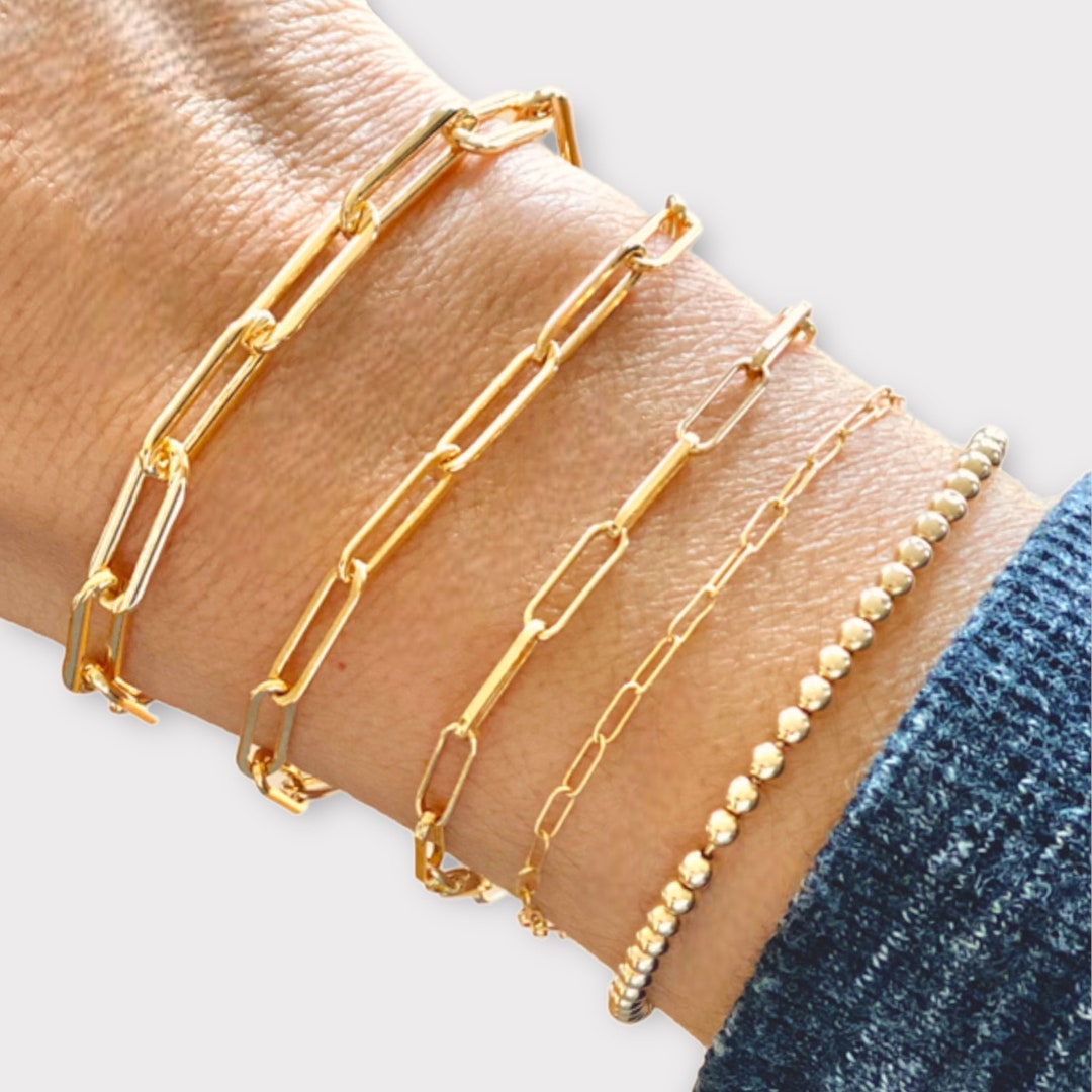 Paperclip Link Chain Bracelets, 14K Gold Filled Chain Bracelets ...
