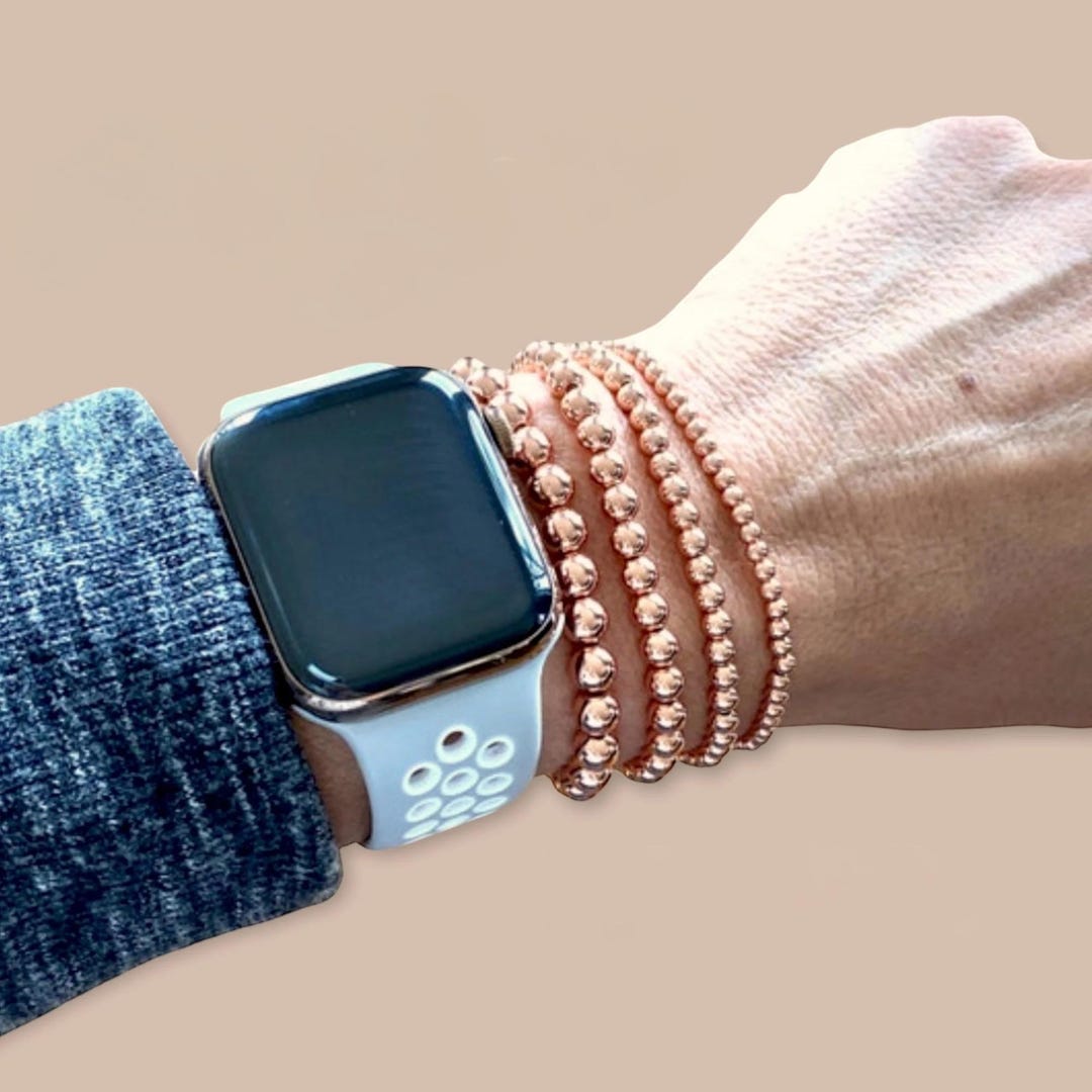 Rose Gold Beaded Bracelet, 3 Rose Gold Stacking Bracelets Sets, 14K ...