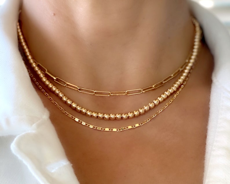 Gold Bead Necklace Beaded Gold Chain Necklace Small Gold - Etsy