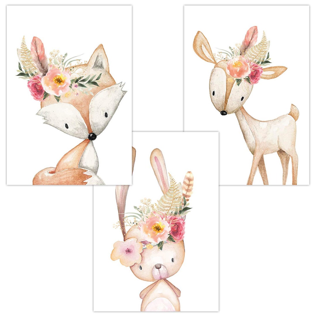 OLGS Babyzimmer Poster 3er Set Kinderzimmer Deko Bilder DIN A4 Wandbilder Tiere Cute Boho ...
