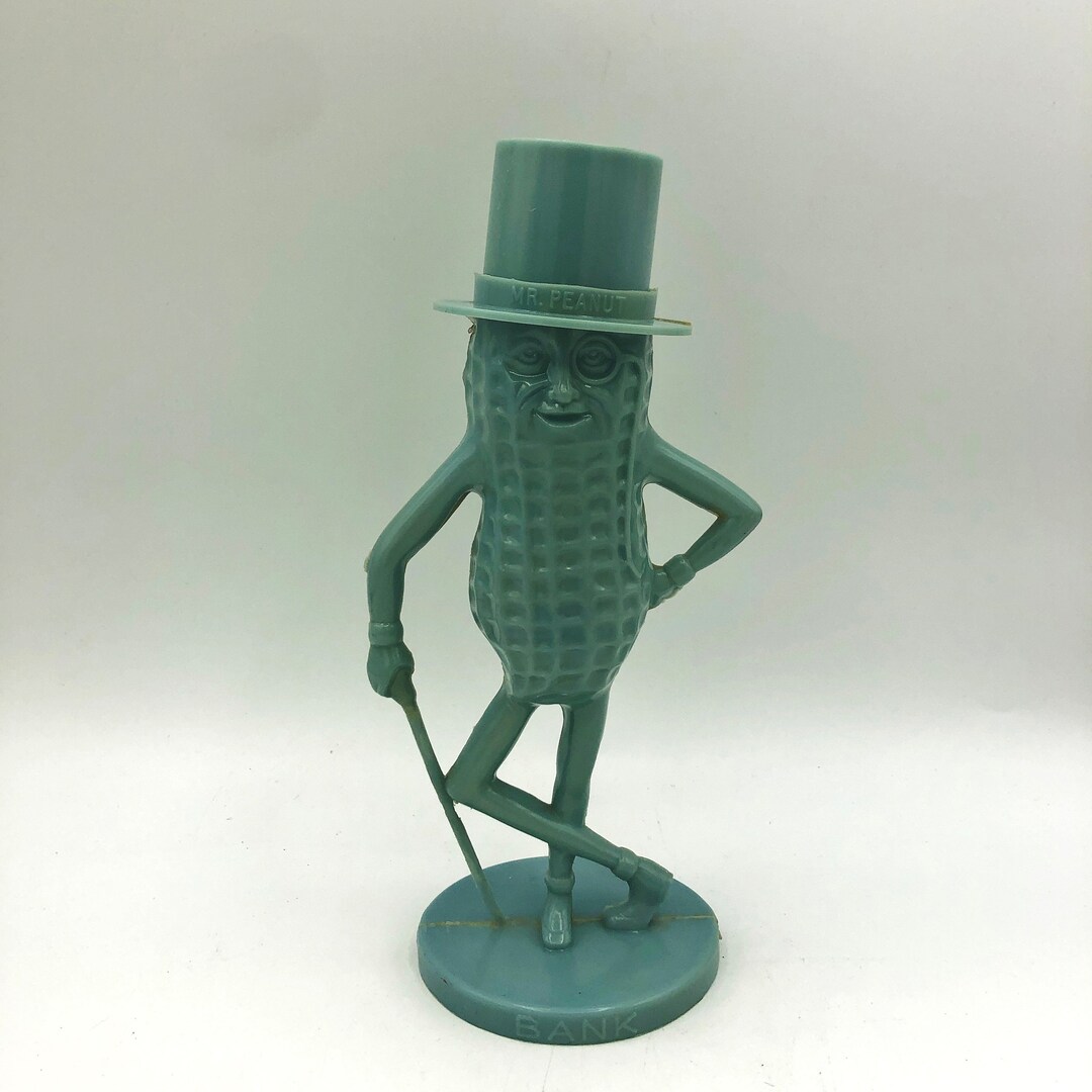 Vintage Mr. Peanut Planters Mascot Light Blue Plastic Coin Bank USA 8.5 ...