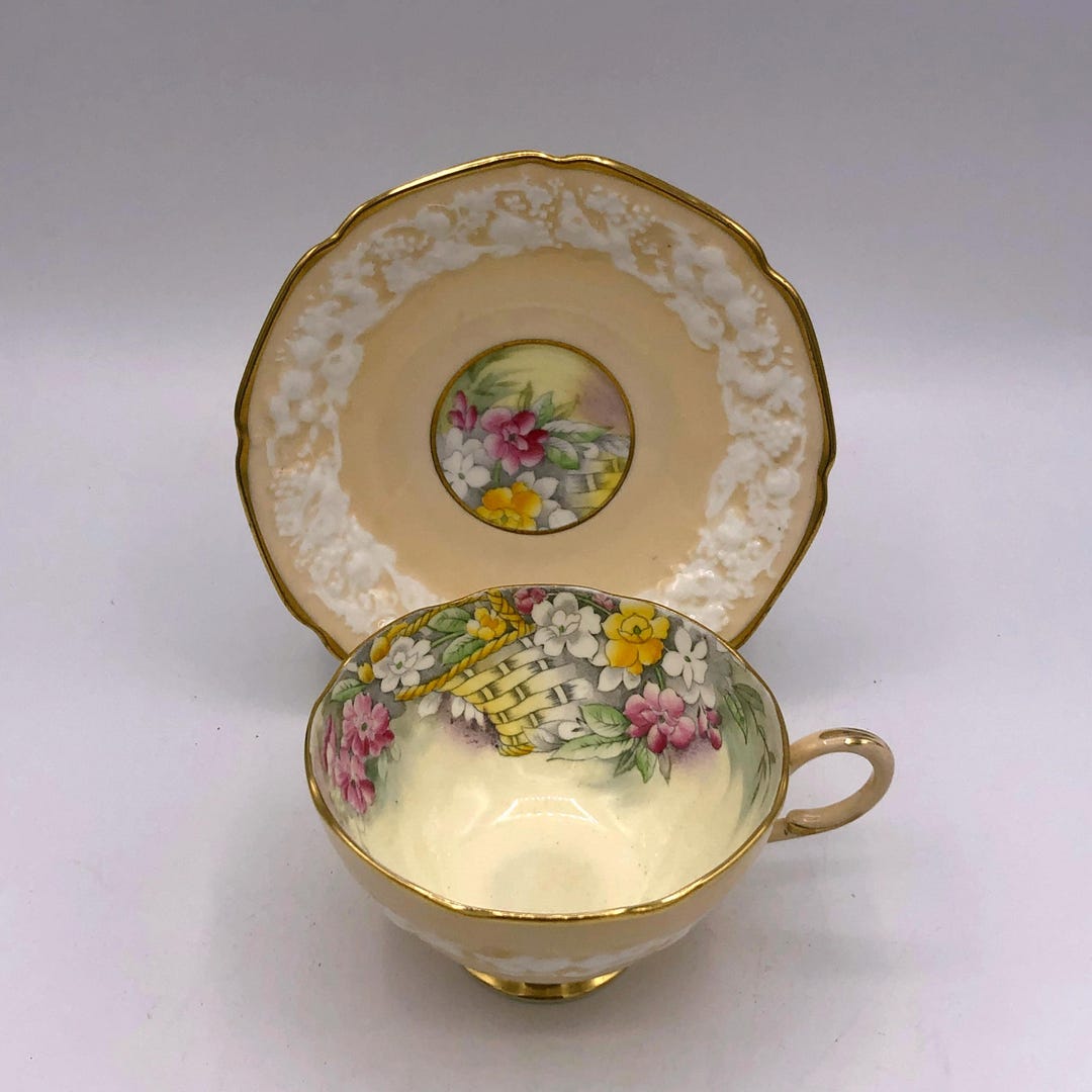 Paragon Smiling June Cup and Saucerpeach Beige With White Embossed ...
