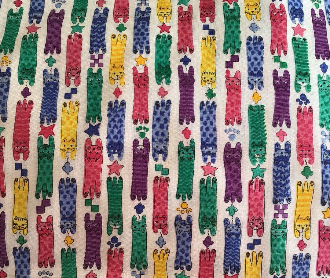 Vintage Texstyles Cat Print Fabric - Etsy