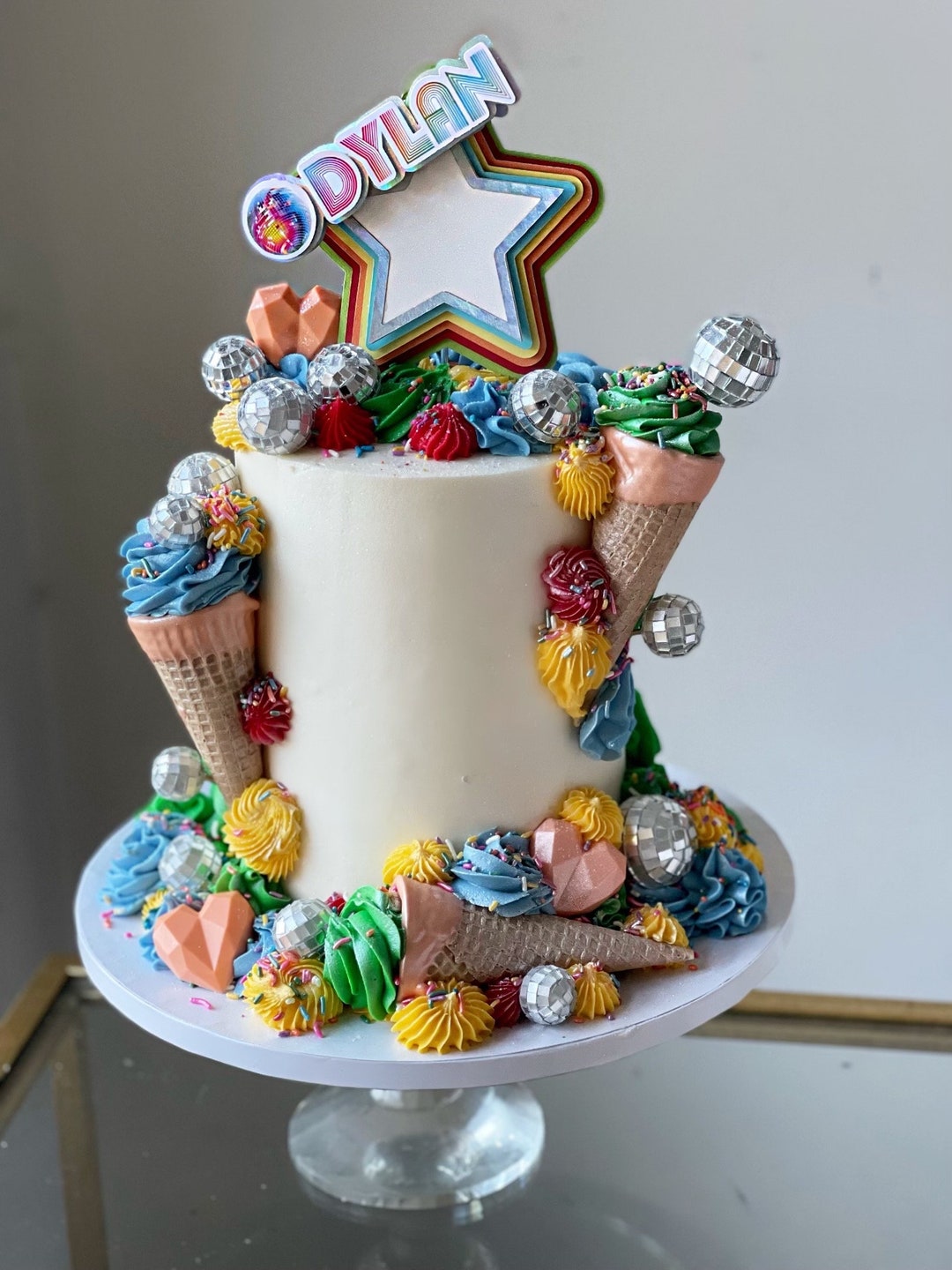 LED Light up Rainbow Disco Cake Topper - Etsy