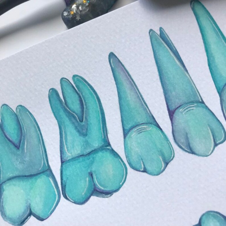 Teal Teeth 8x10" Original Watercolor Painting - Etsy