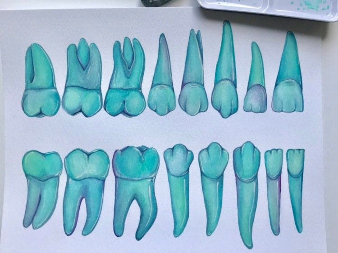 Teal Teeth 8x10" Original Watercolor Painting - Etsy