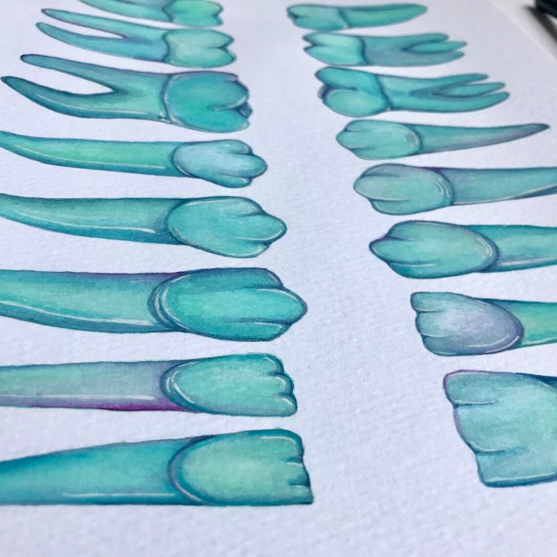 Teal Teeth 8x10" Original Watercolor Painting - Etsy