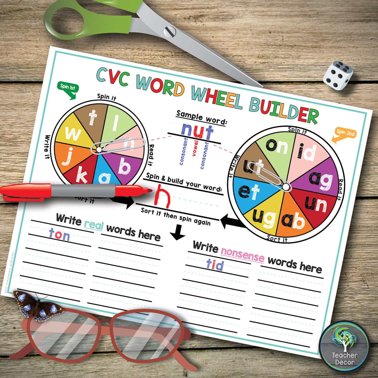 CVC Phonics Wheels for Kindergarten and Homeschool Reading Games ...