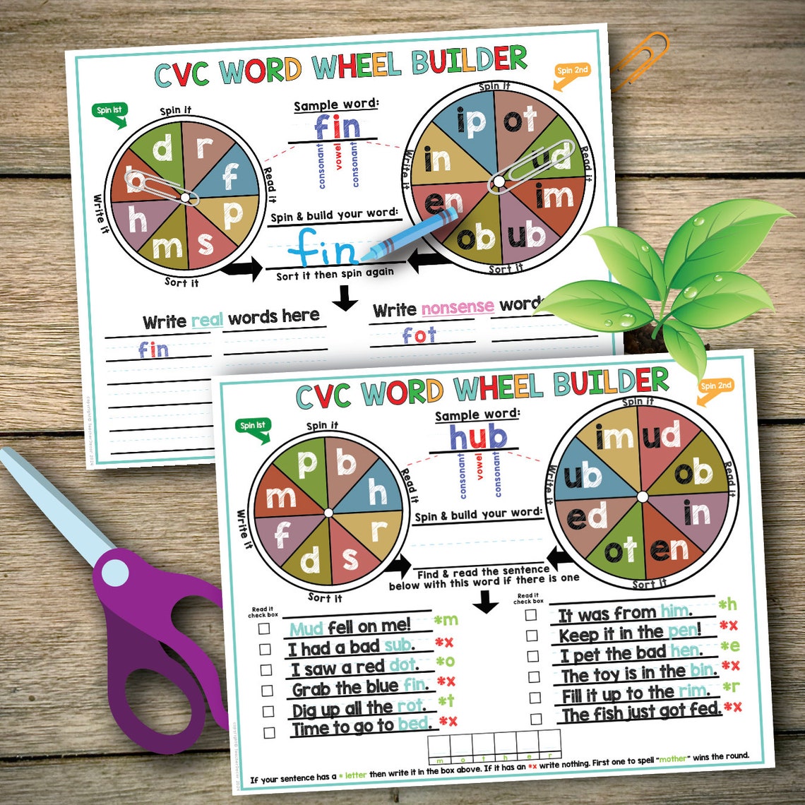 CVC Phonics Wheels for Kindergarten and Homeschool Reading Games ...