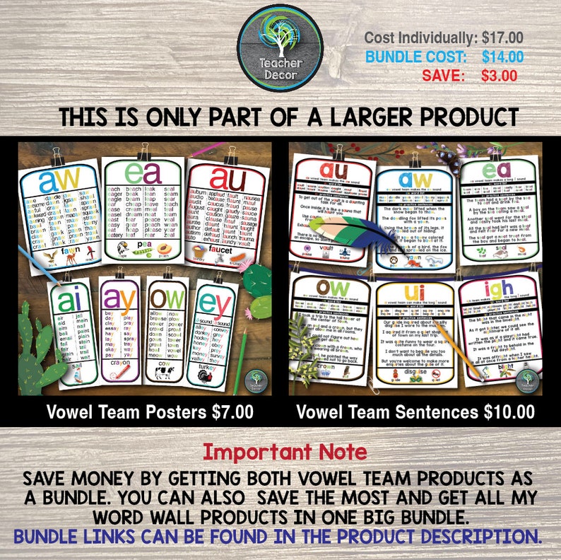 Phonics Vowel Team Posters: Homeschool & Classroom Decor (digital ...