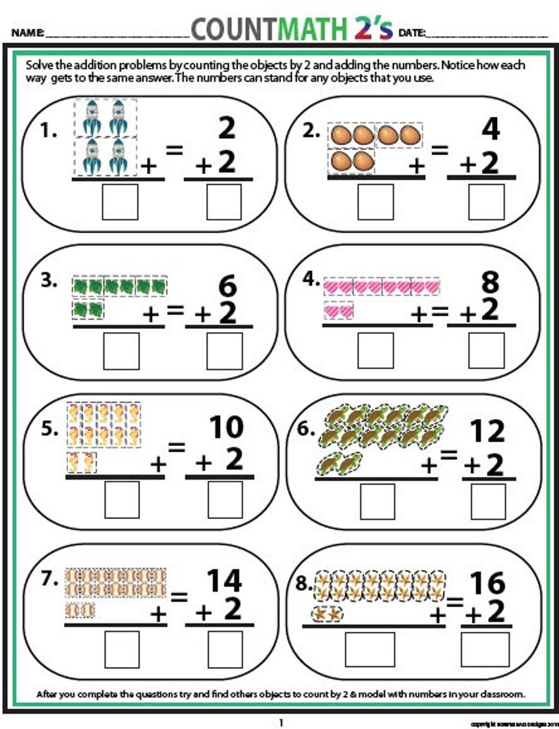 Counting Worksheets by 2s Visual Quantity for Skip Counting | Etsy