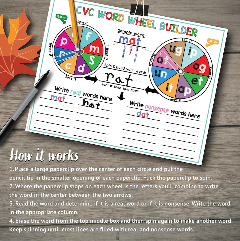 CVC Phonics Wheels for Kindergarten and Homeschool Reading Games ...
