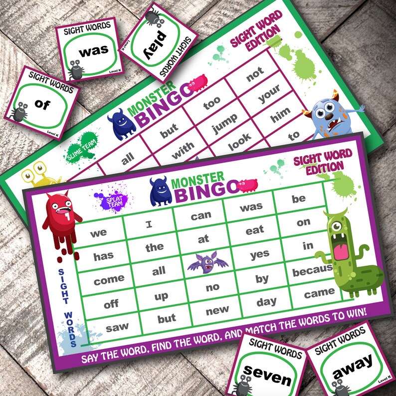 Monster Sight Word Bingo Game: Homeschool Phonics (digital Download) - Etsy