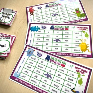 Monster Sight Word Bingo Game: Homeschool Phonics (digital Download) - Etsy