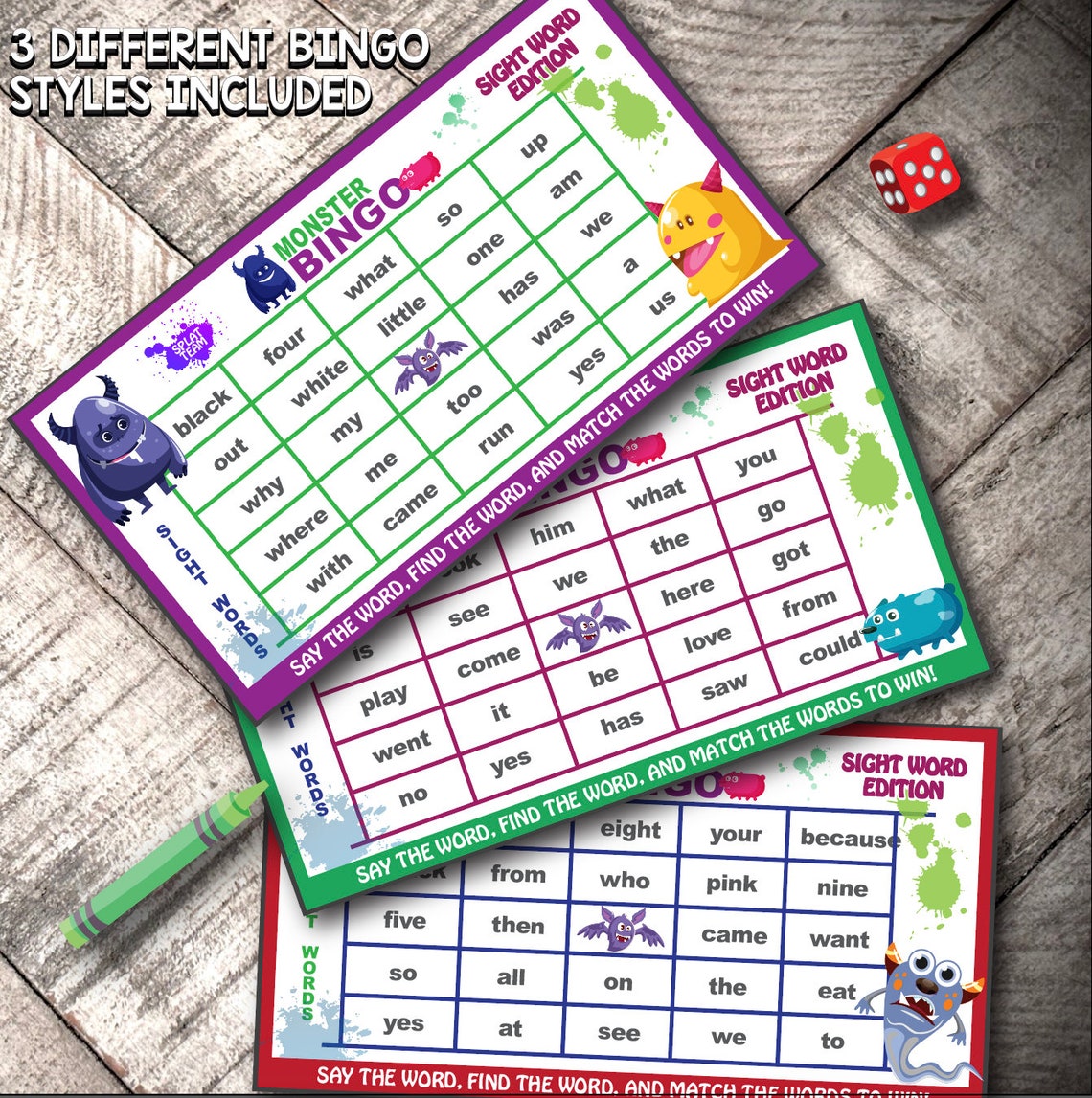 Monster Sight Word Bingo Game: Homeschool Phonics (digital Download) - Etsy