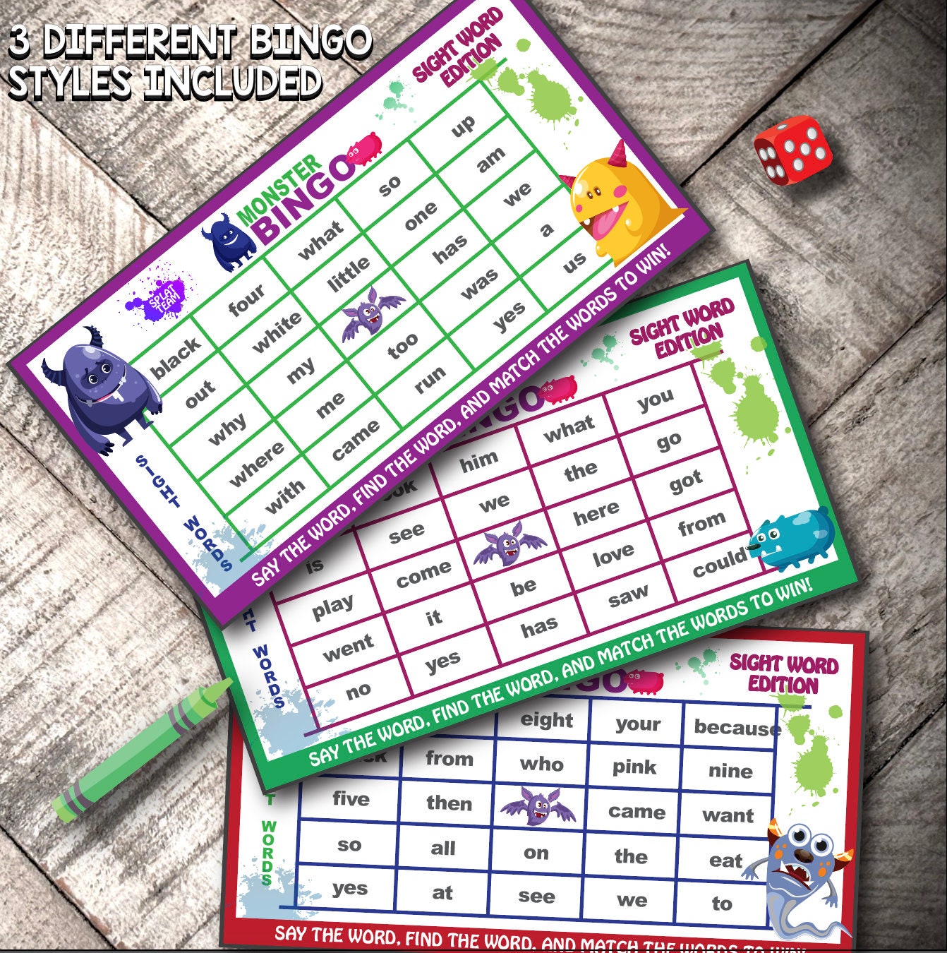 Monster Sight Word Bingo Game: Homeschool Phonics (digital Download) - Etsy