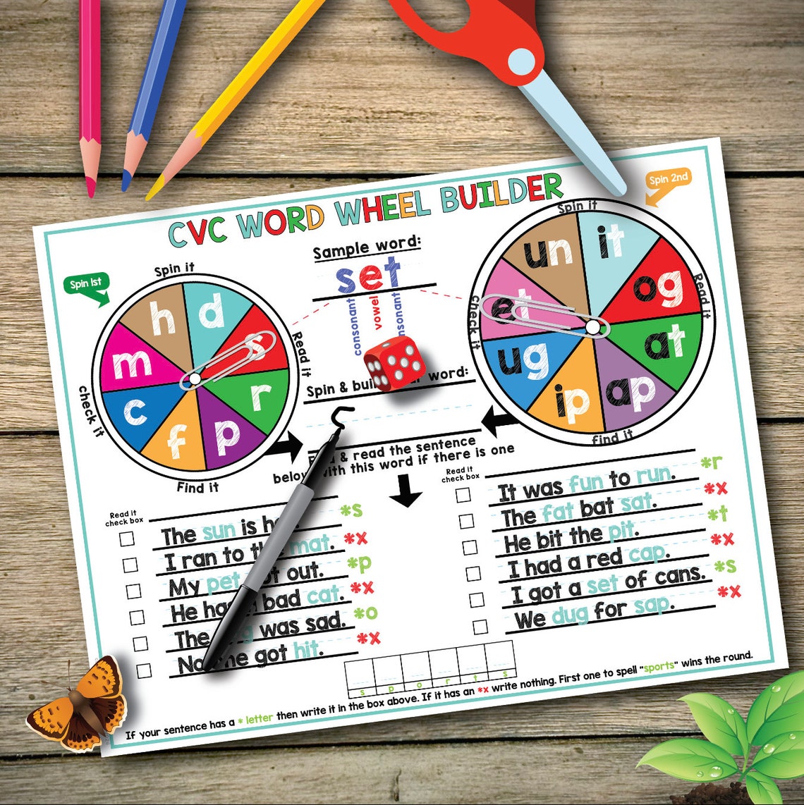 CVC Phonics Wheels for Kindergarten and Homeschool Reading Games ...