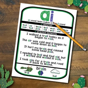 Vowel Team Sentence Reading Posters, Phonics Word Wall, Color Coded ...