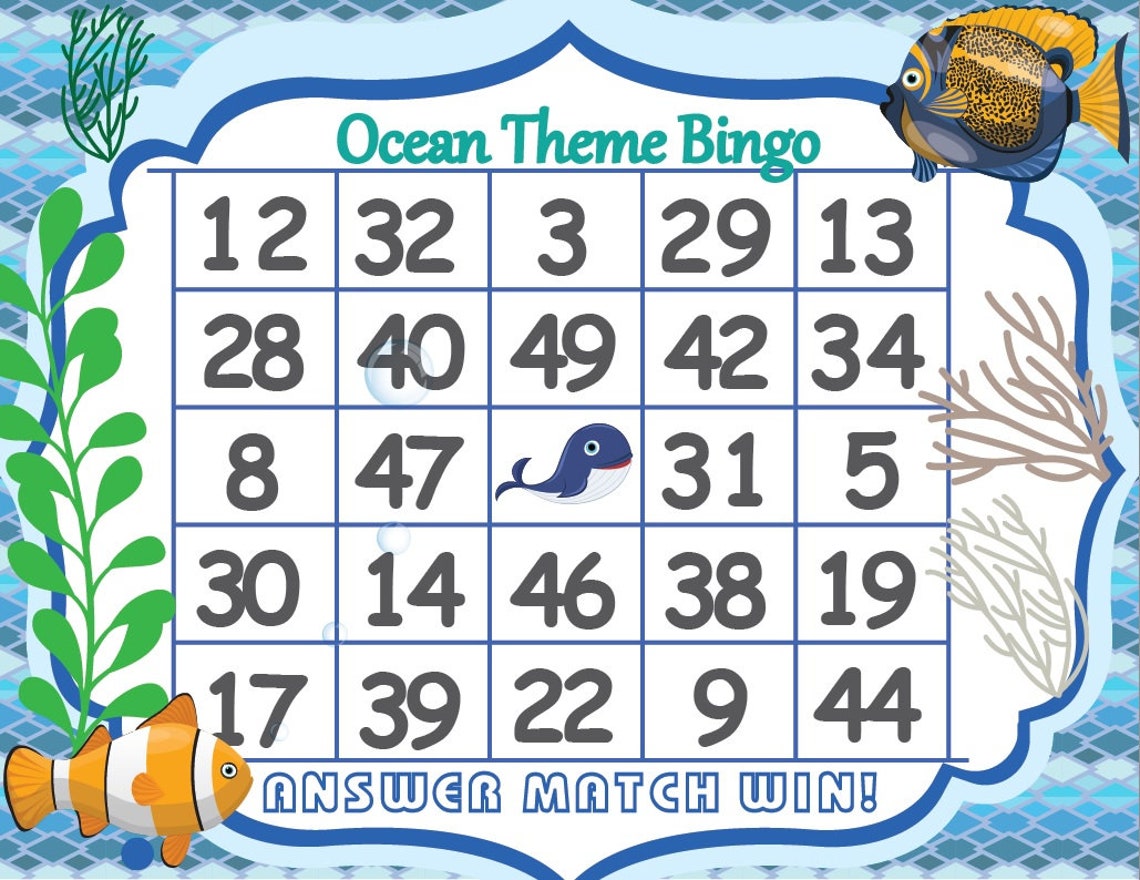 Ocean Theme Bingo, 30 Unique Bingo Cards, Bingo Printable, Under the ...