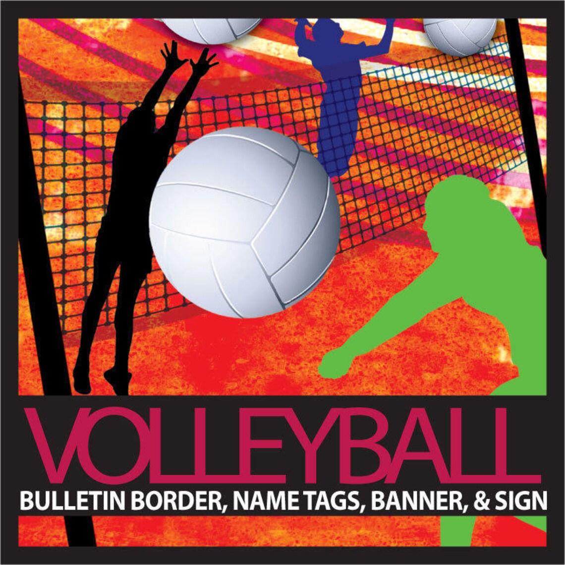 Volleyball Theme - Border, Editable Name Tags & Banner, and Editable ...