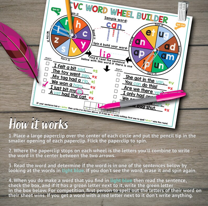 CVC Phonics Wheels for Kindergarten and Homeschool Reading Games ...
