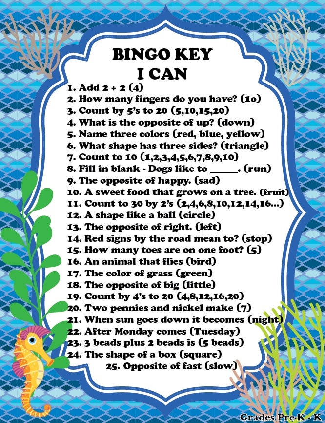 Ocean Theme Bingo, 30 Unique Bingo Cards, Bingo Printable, Under the ...