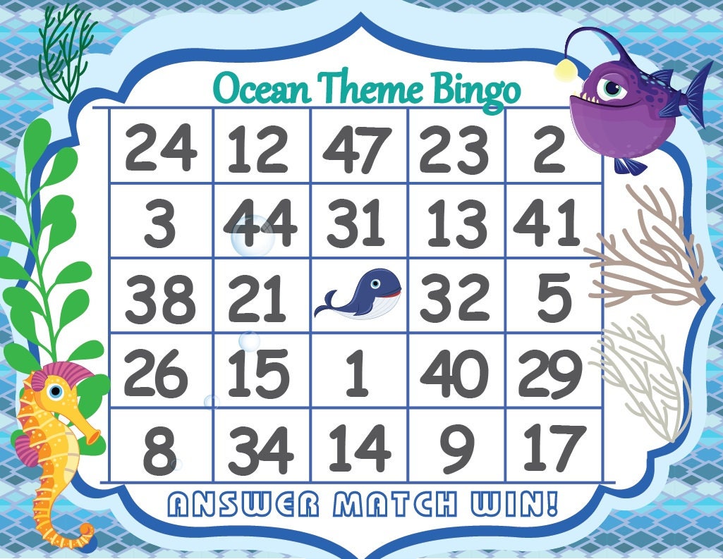 Ocean Theme Bingo, 30 Unique Bingo Cards, Bingo Printable, Under the ...