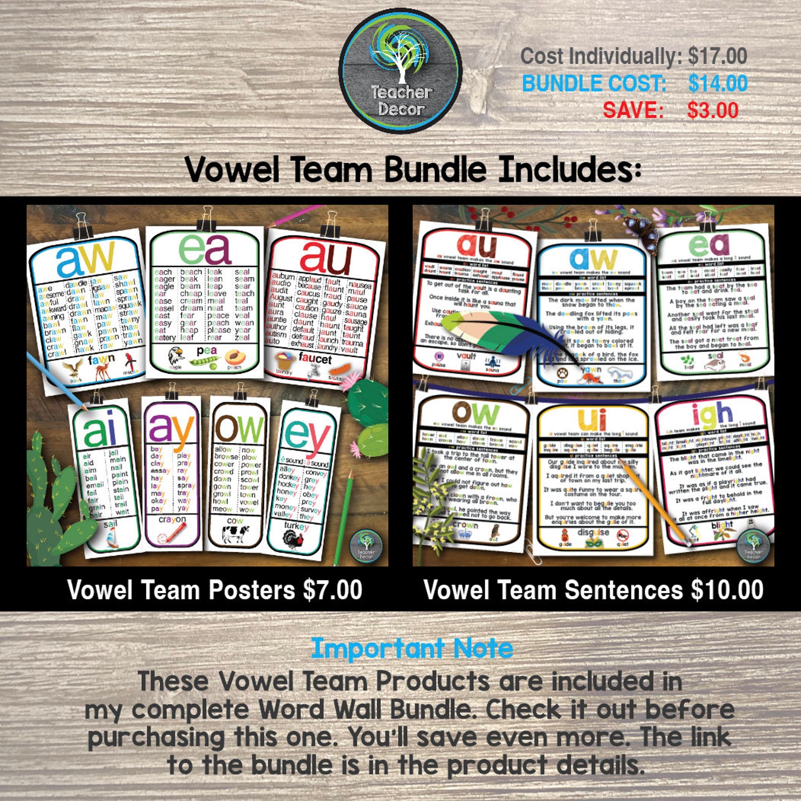 Vowel Team Bundle, Vowel Reading Posters, Vowel Word Wall, Color Coded ...
