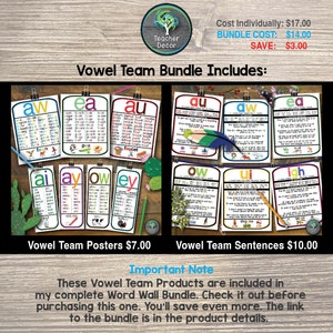 Vowel Team Bundle, Vowel Reading Posters, Vowel Word Wall, Color Coded ...