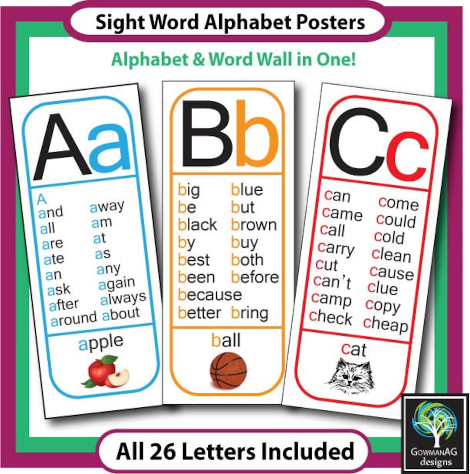Sight Word Alphabet All 26 Posters Are Editable phonics | Etsy