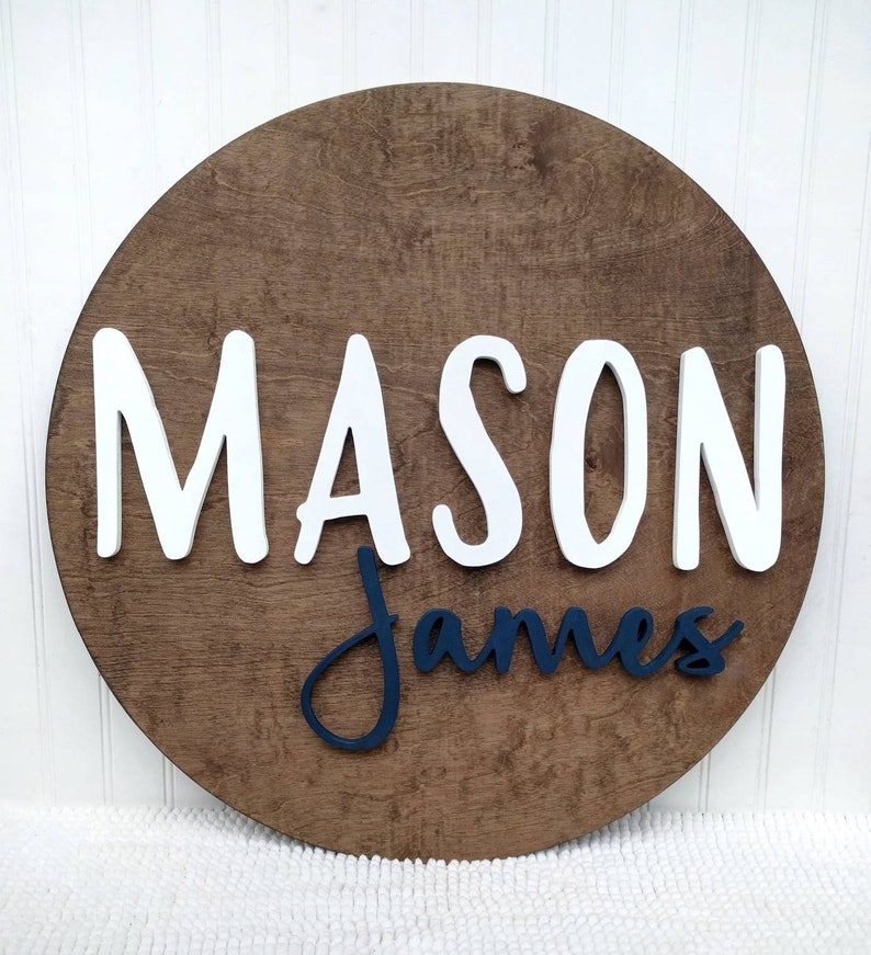 12 Round Custom Name Wood Sign Baby Name Sign - Etsy