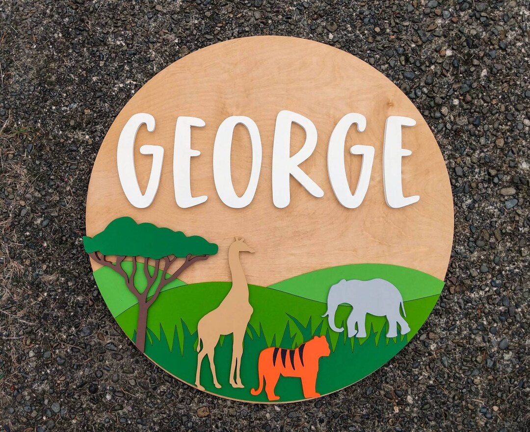 18" Safari Scene Name Wood Sign | Safari Theme | Name Cut Out | Nursery ...