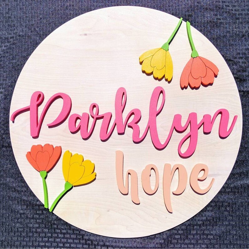 30 Round Floral Name Wood Sign Wood Cut Out Name Cut - Etsy