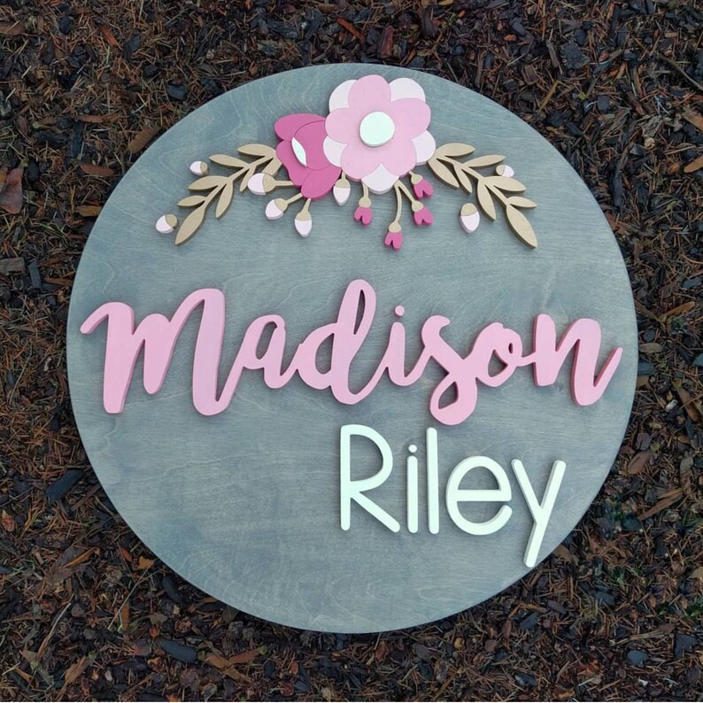 30 Round Whimsical Floral Name Wood Sign Wood Cut Out - Etsy