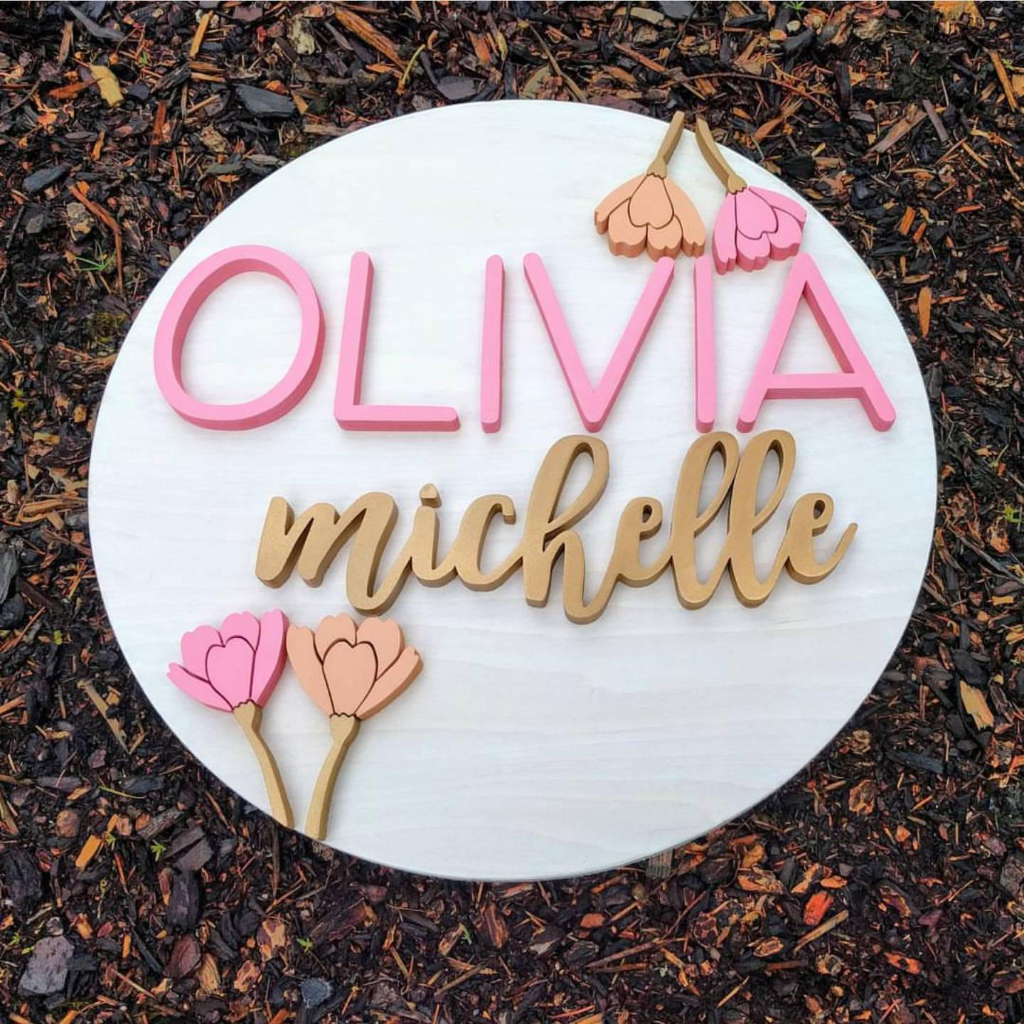 18 Round Floral Name Wood Sign Wood Cut Out Name Cut | Etsy