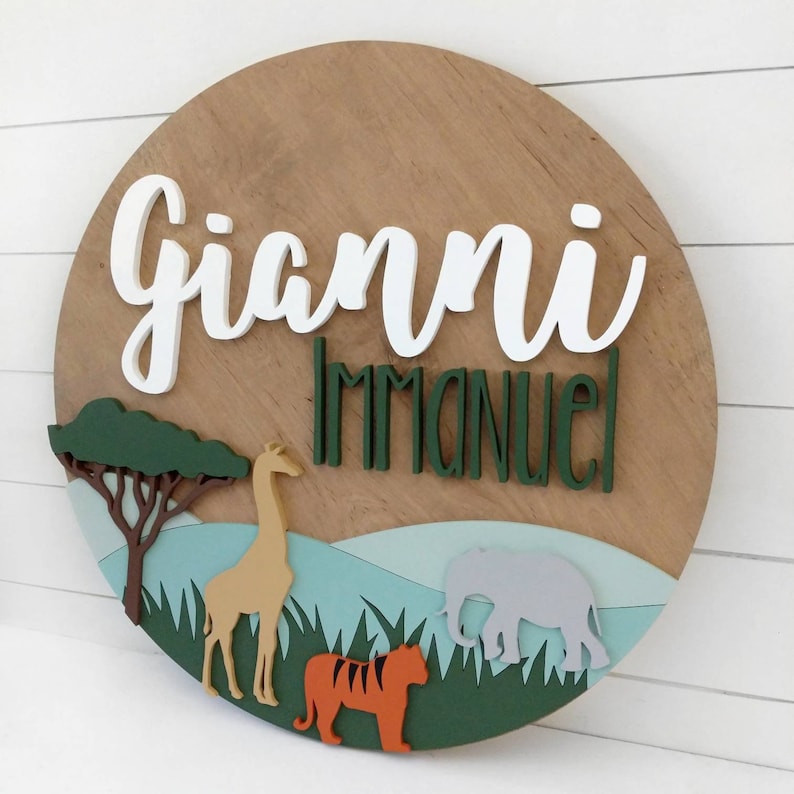 30" Safari Scene Name Wood Sign | Safari Theme | Name Cut Out | Nursery ...
