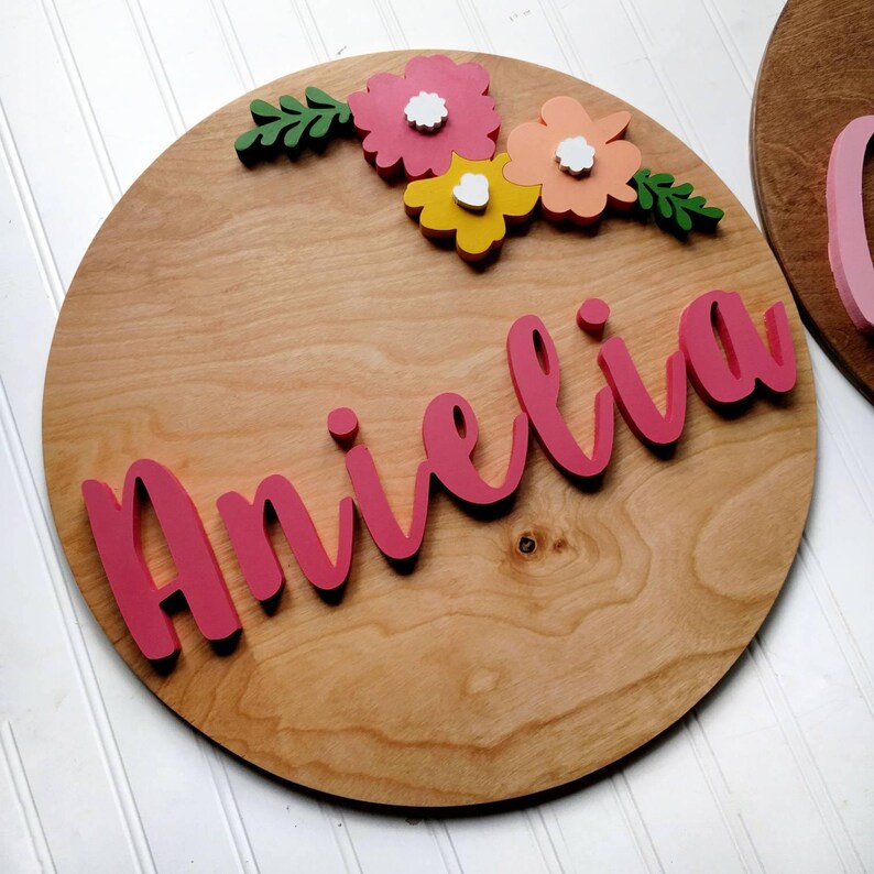 30 Round Floral Name Wood Sign Wood Cut Out Name Cut - Etsy