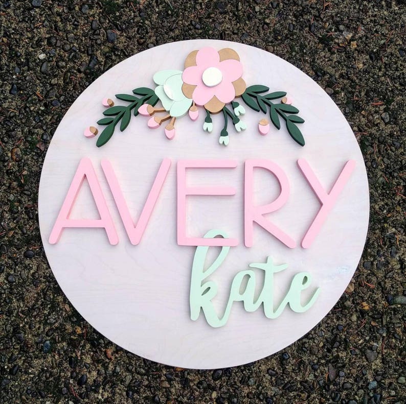 30 Round Whimsical Floral Name Wood Sign Wood Cut Out - Etsy