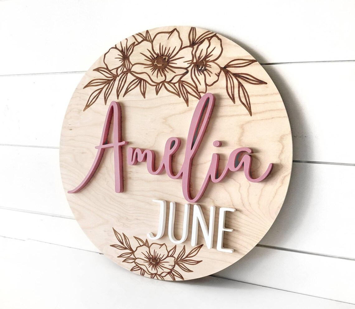 Floral Wooden Name Sign Baby Name Sign Nursery name sign | Etsy