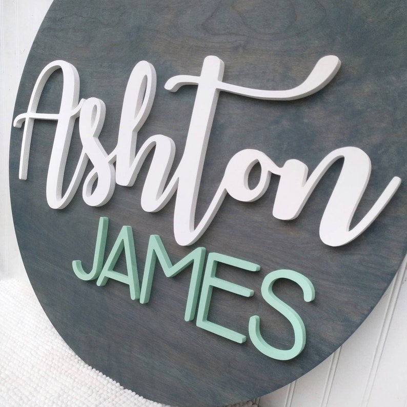 12 Round Custom Name Wood Sign Baby Name Sign - Etsy