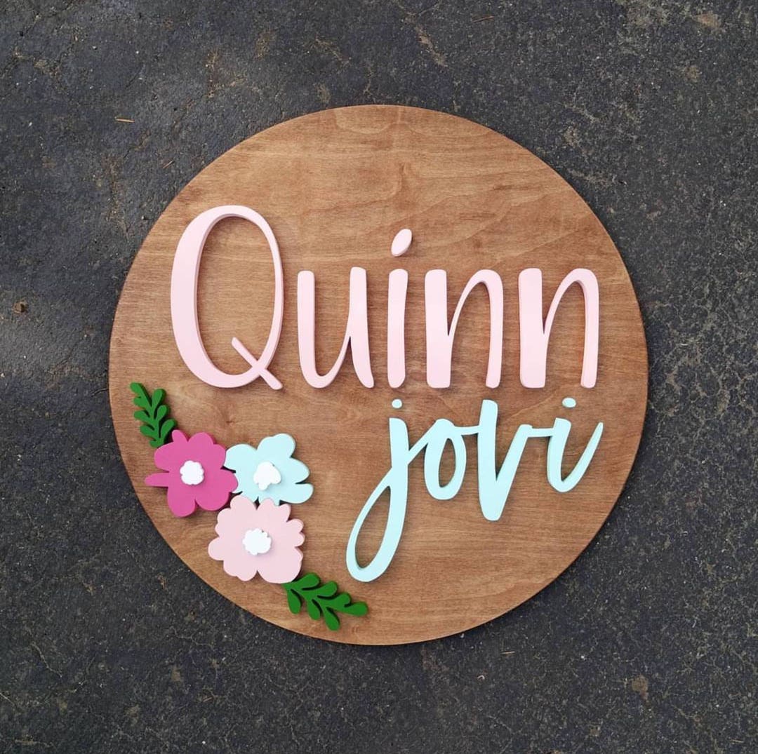18" Round Floral Name Wood Sign | Wood Cut Out | Name Cut Out | Nursery ...