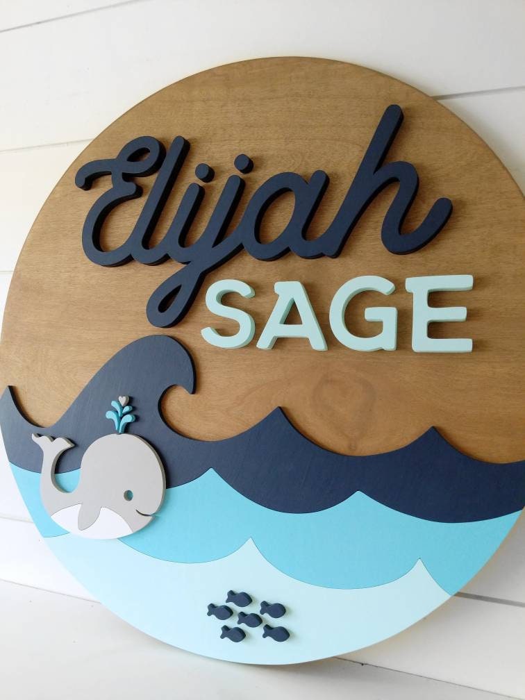 Ocean Whale Theme Wooden Name Sign 12 18 24 | Etsy